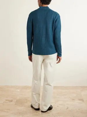 Inis Meáin Lightkeeper Ribbed Linen Cardigan - Blue