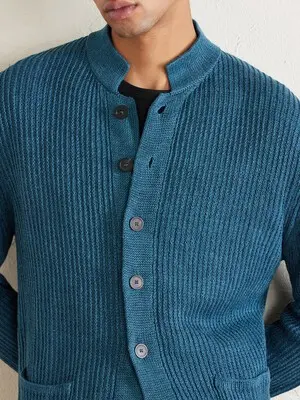 Inis Meáin Lightkeeper Ribbed Linen Cardigan - Blue