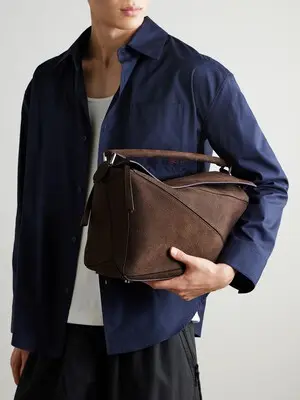 Loewe Puzzle Edge Large Logo-debossed Nubuck Messenger Bag - Brown