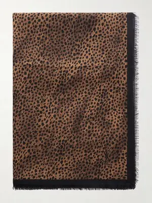 Saint Laurent Fringed Leopard-print Wool Scarf