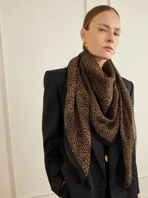 Saint Laurent Fringed Leopard-print Wool Scarf