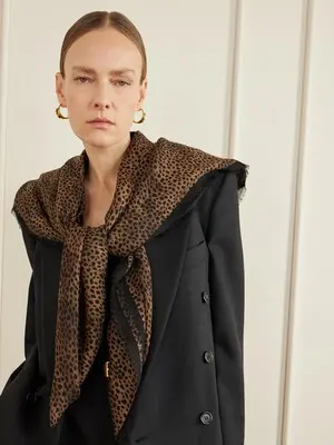 Saint Laurent Fringed Leopard-print Wool Scarf
