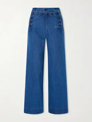 BODE Sailor Cropped High-rise Wide-leg Jeans - Blue