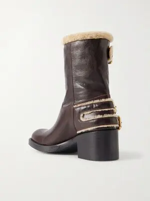 Chloé Dakota Buckled Shearling-trimmed Leather Ankle Boots - Brown
