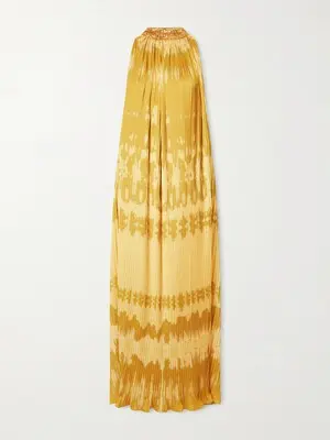 DIMA AYAD Embellished Tie-dyed Plissé-satin Gown - Yellow