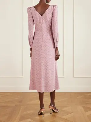 Alessandra Rich Bow-detailed Embellished Polka-dot Silk Midi Dress - Pink