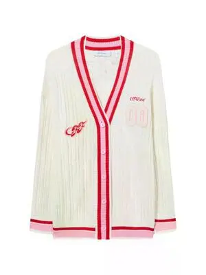 Off-White Cable Knit Cardigan With Embroidered Details
