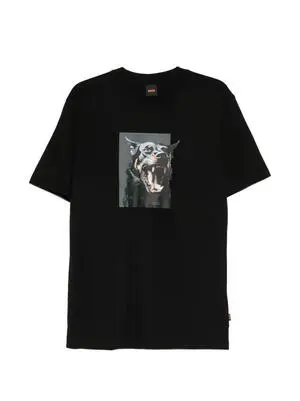 BOSS Cotton-jersey T-shirt With Animal Artwork - Black