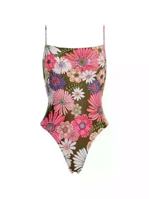 Agua Bendita Kali Floral-embroidered Swimsuit - Green