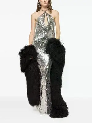 NISSA Sequined Halterneck Gown With Open Back And Slit