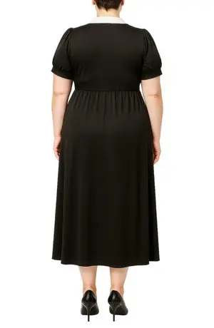 STANDARDS & PRACTICES Contrast Collar Midi Dress