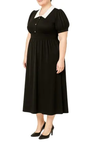 STANDARDS & PRACTICES Contrast Collar Midi Dress