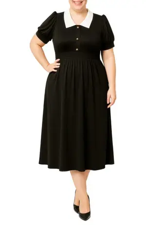 STANDARDS & PRACTICES Contrast Collar Midi Dress