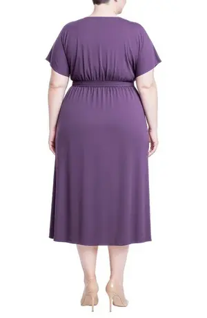 STANDARDS & PRACTICES Tie Front Faux Wrap Midi Dress - Purple