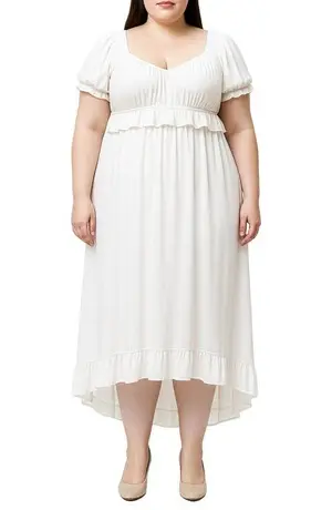 STANDARDS & PRACTICES Ruffle Waist High-low Midi Dress