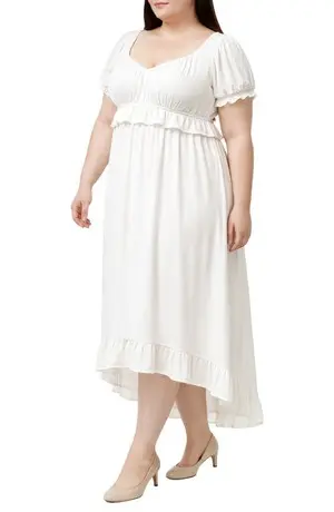 STANDARDS & PRACTICES Ruffle Waist High-low Midi Dress