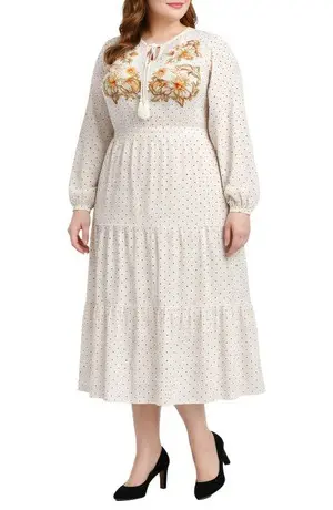 STANDARDS & PRACTICES Polka Dot Long Sleeve Midi Dress