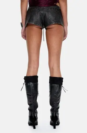 JADED LONDON Faux Leather Mini Shorts With Whipstitch Detail - Black