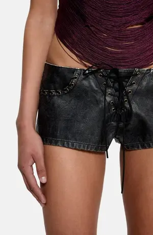 JADED LONDON Faux Leather Mini Shorts With Whipstitch Detail - Black