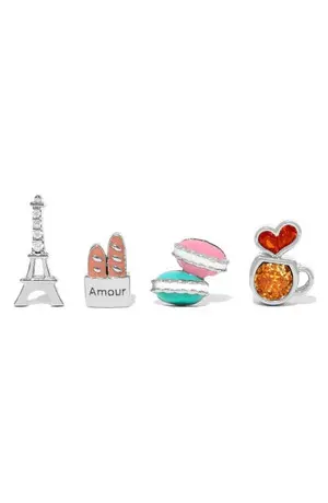 GIRLS CREW Cafe De Paris Single Stud Earrings Set Silver
