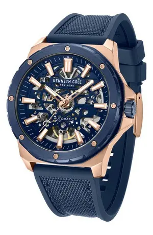 KENNETH COLE Automatic Silicone And Nylon Strap Watch - Navy/blue Dark