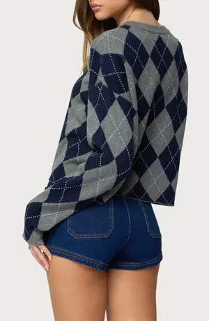 EDIKTED Argyle Crop Cotton Sweater