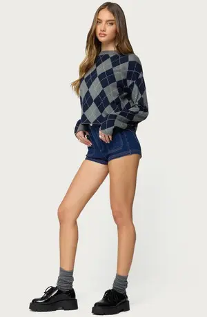 EDIKTED Argyle Crop Cotton Sweater