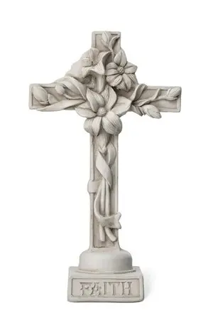 GLITZHOME 13.75"h Mgo Holy Christian Cross With Lily Garden Statue - White