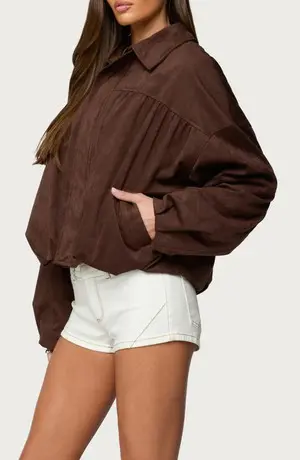 EDIKTED Alberta Bubble Hem Faux Suede Jacket
