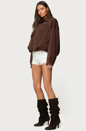 EDIKTED Alberta Bubble Hem Faux Suede Jacket