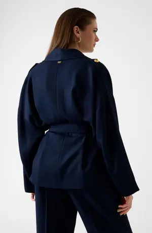 MARCIANO Abby Belted Wool Wrap Jacket - Medium Blue