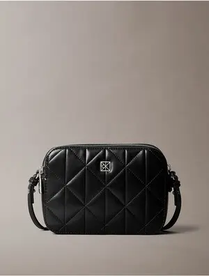 Calvin Klein Quilted Emblem Logo Camera Bag - Black