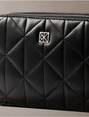 Calvin Klein Quilted Emblem Logo Camera Bag - Black