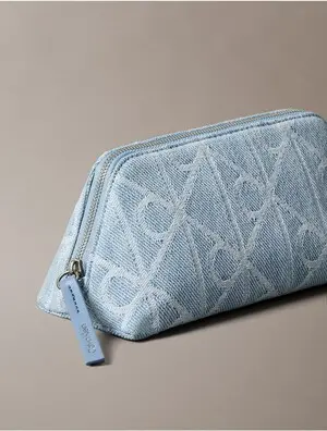 Calvin Klein Allover Emblem Logo Denim Beauty Case