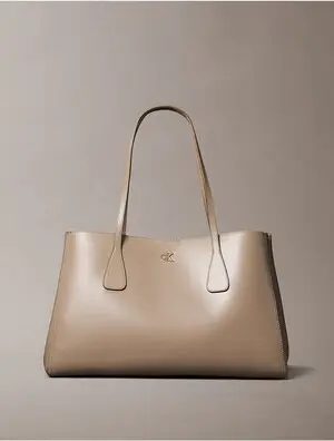 Calvin Klein Monogram Snap Large Tote Bag - Desert Taupe