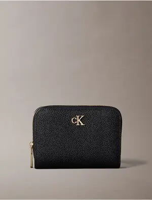 Calvin Klein Minimal Monogram Zip Flap Wallet - Black