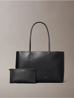 Calvin Klein Perforated Emblem Logo Tote Bag - Black