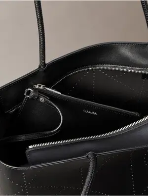 Calvin Klein Perforated Emblem Logo Tote Bag - Black