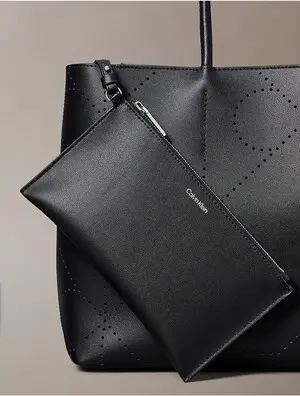 Calvin Klein Perforated Emblem Logo Tote Bag - Black