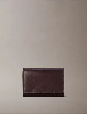Calvin Klein Allover Emblem Logo Trifold Wallet - Fudge
