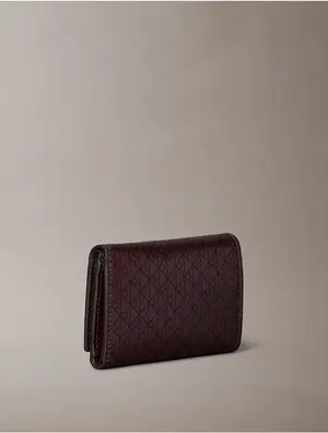 Calvin Klein Allover Emblem Logo Trifold Wallet - Fudge