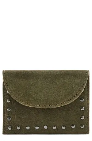 Mango Studded Leather Coin Pouch - Khaki Green