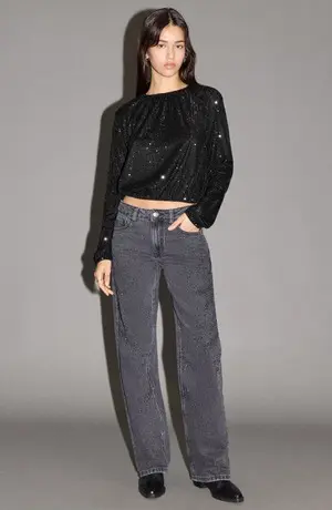 Mango Sequin Embellished Crop Top