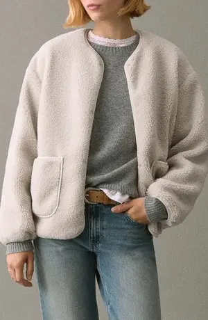 Mango Textured Fleece Snap-up Jacket