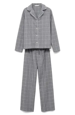 Mango Plaid Cotton Long Pajamas