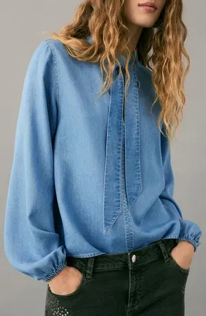 Mango Tie Neck Popover Shirt