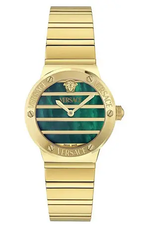 Versace Greca Logo Mother-of-pearl Bracelet Watch - Green/yellow Gold