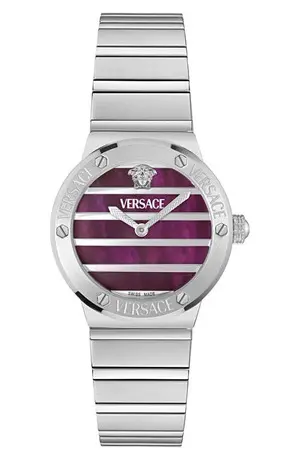 Versace Greca Logo Mother-of-pearl Bracelet Watch - Magenta/stainless Steel