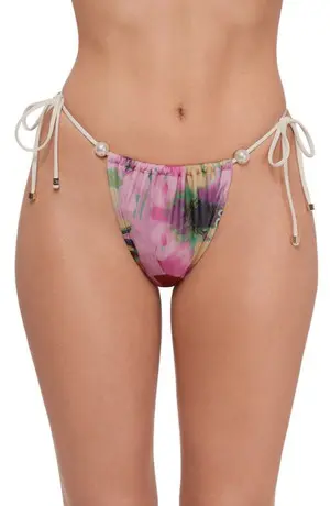 Steve Madden Ruched Faux Pearl Bikini Bottoms - Purple Multi