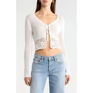 ALL IN FAVOR Crochet Detail Tie-front Sweater